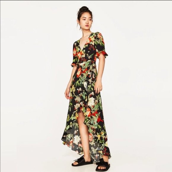 Zara | Dresses | Zara Floral Ruffle Wrap Dress | Poshmark